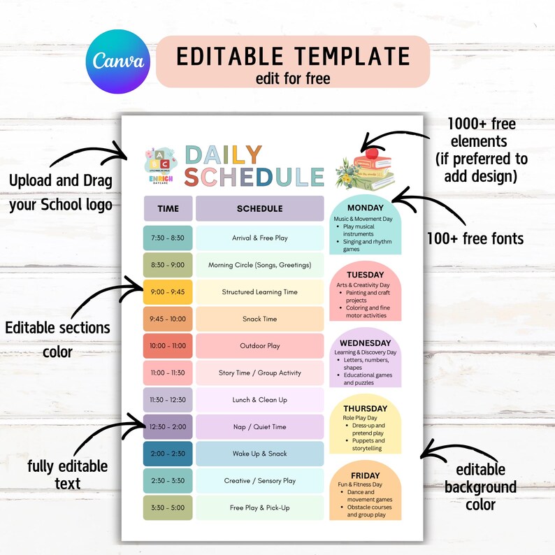 Editable Daily Daycareschedule, Childcare Planner, Preschool, In-home ...