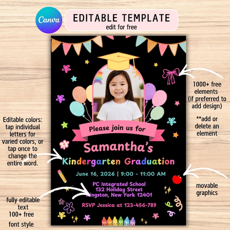 Kindergarten Graduation Invitation, Pre-k Graduation Ceremony Invite ...