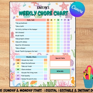 Kids Task Chart Task Chart Chore Chart Printable Editable Chore Chart ...