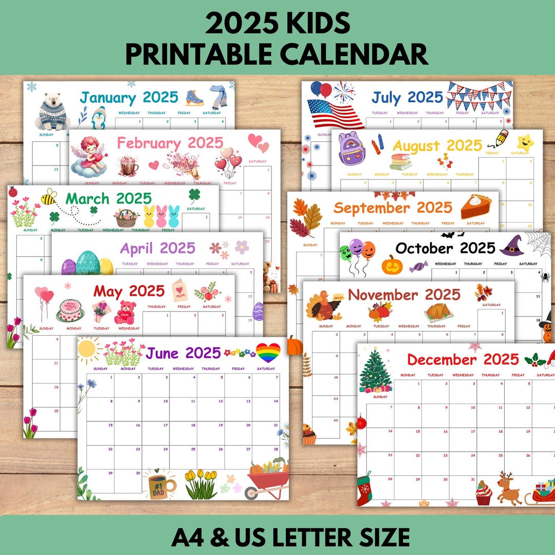 Kids 2025 Calendar, Cute 2025 Monthly Calendar, Kids 2025 Homeschool ...