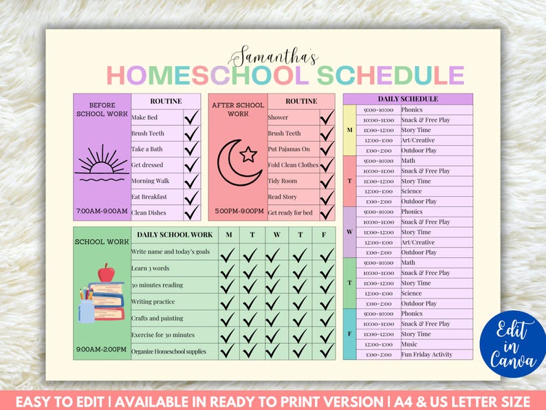 Kids Homeschool Schedule, Kids Homeschool Planner, Homeschool Checklist ...