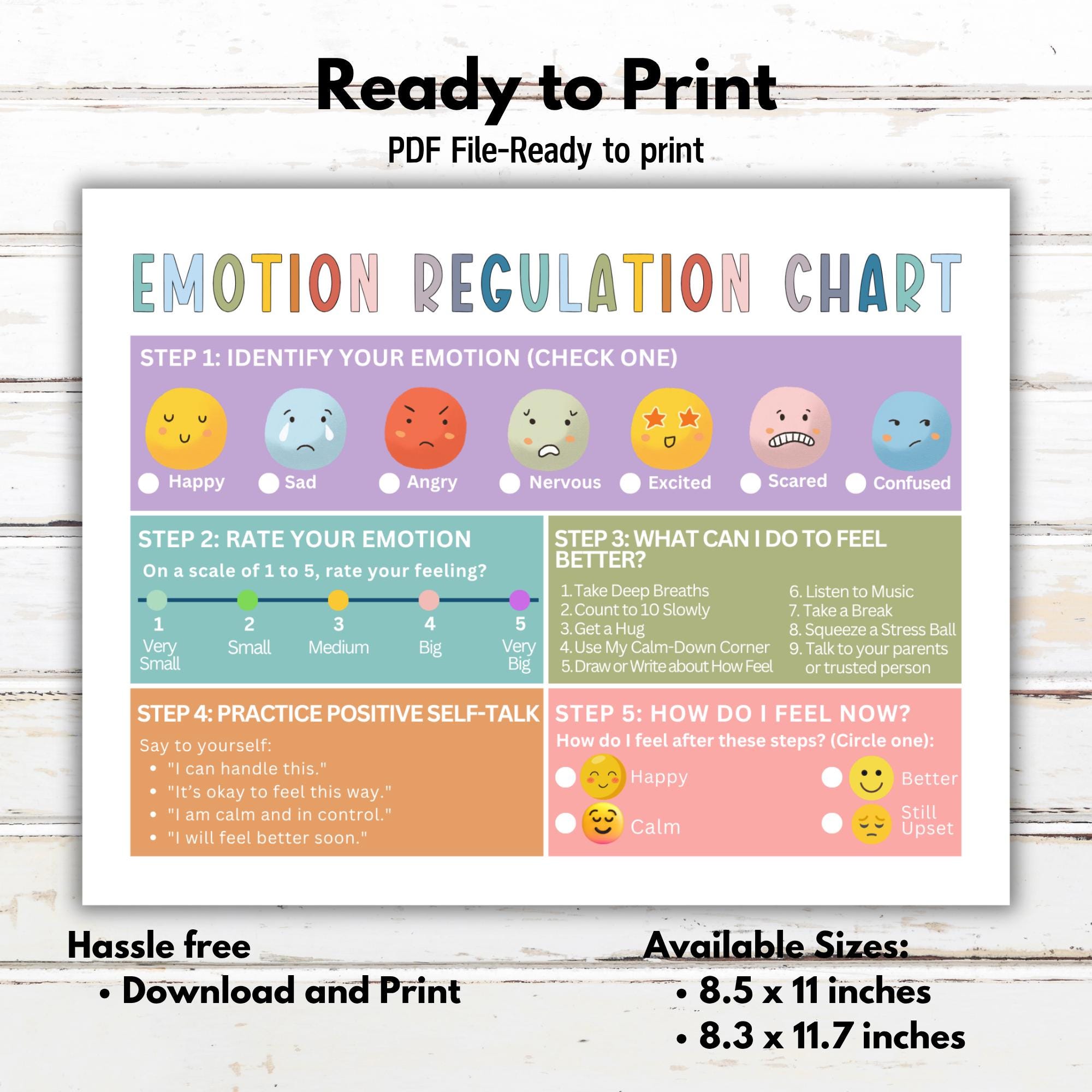 Editable Kids Emotion Regulation Chart, Kids Feelings Chart, Calming ...