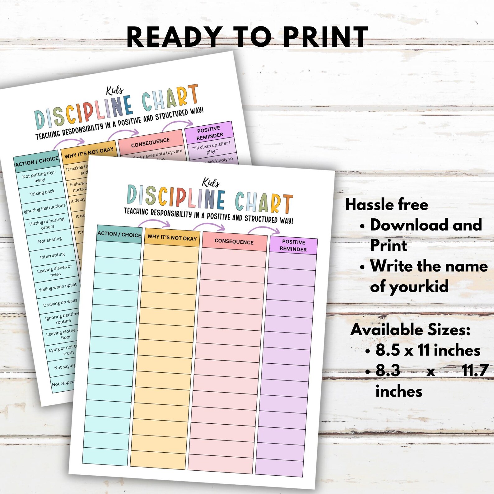 Editable Kids Discipline Chart, Good Behavior Chart, Behavior ...