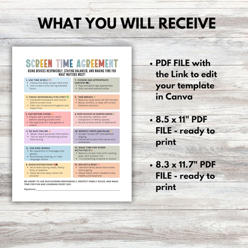 Editable Screentime Agreement for Kids, Screentime Tracker, Screen Time ...