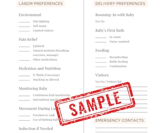 Baby Checklist and Birth Plan Template Download and Print - Etsy