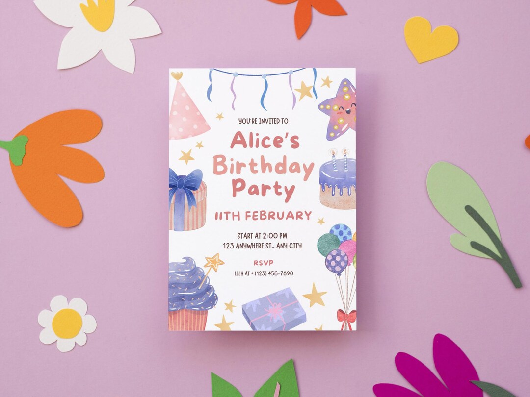 Girls Birthday Invitation Template – Cute Girly Digital Invite Design ...