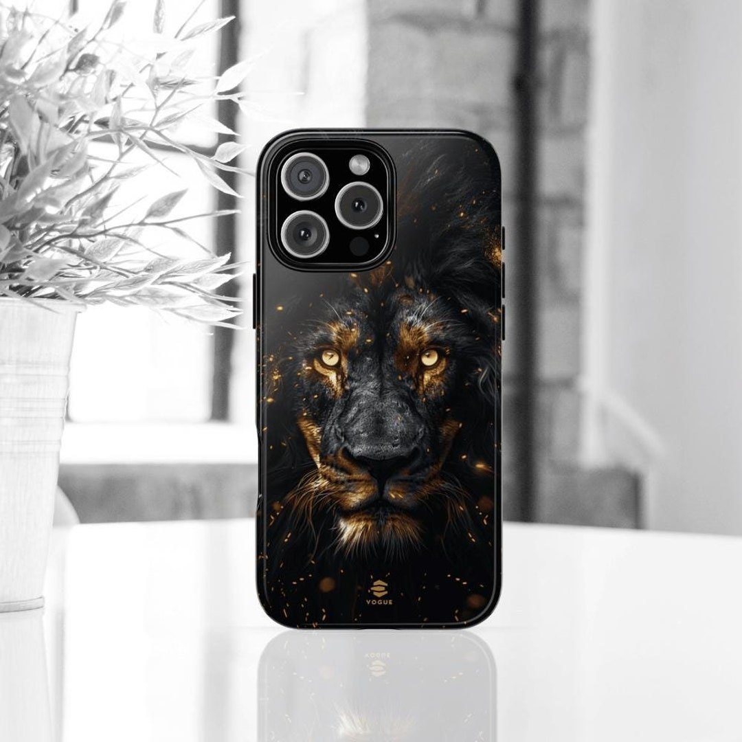 Lion Black and Gold Ink Art Custom iPhone Case 13 14 12 11 15 8 ...
