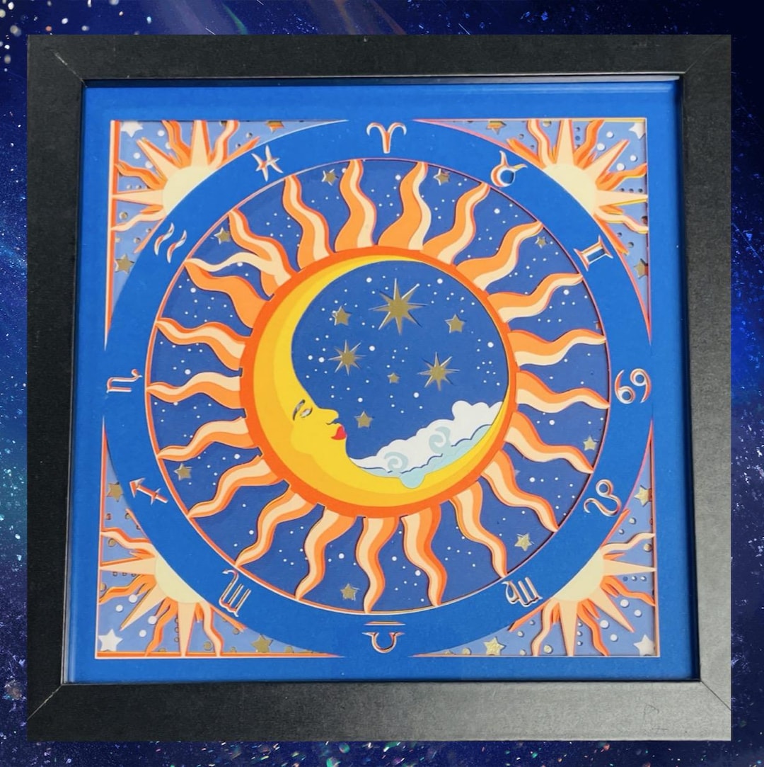 Sun Moon Zodiac 3D Layered Cardstock Framed Art | Celestial Wall Decor ...