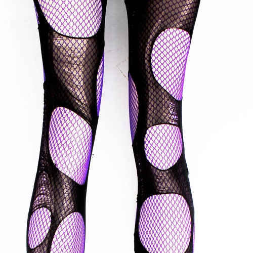Punk Tights Purple / Black Ripped Tights Tattered & Torn - Etsy