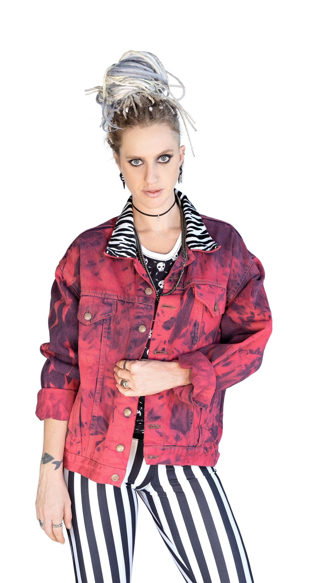 Acid Wash Red Denim Jacket Oversized Denim Jacket Punk - Etsy