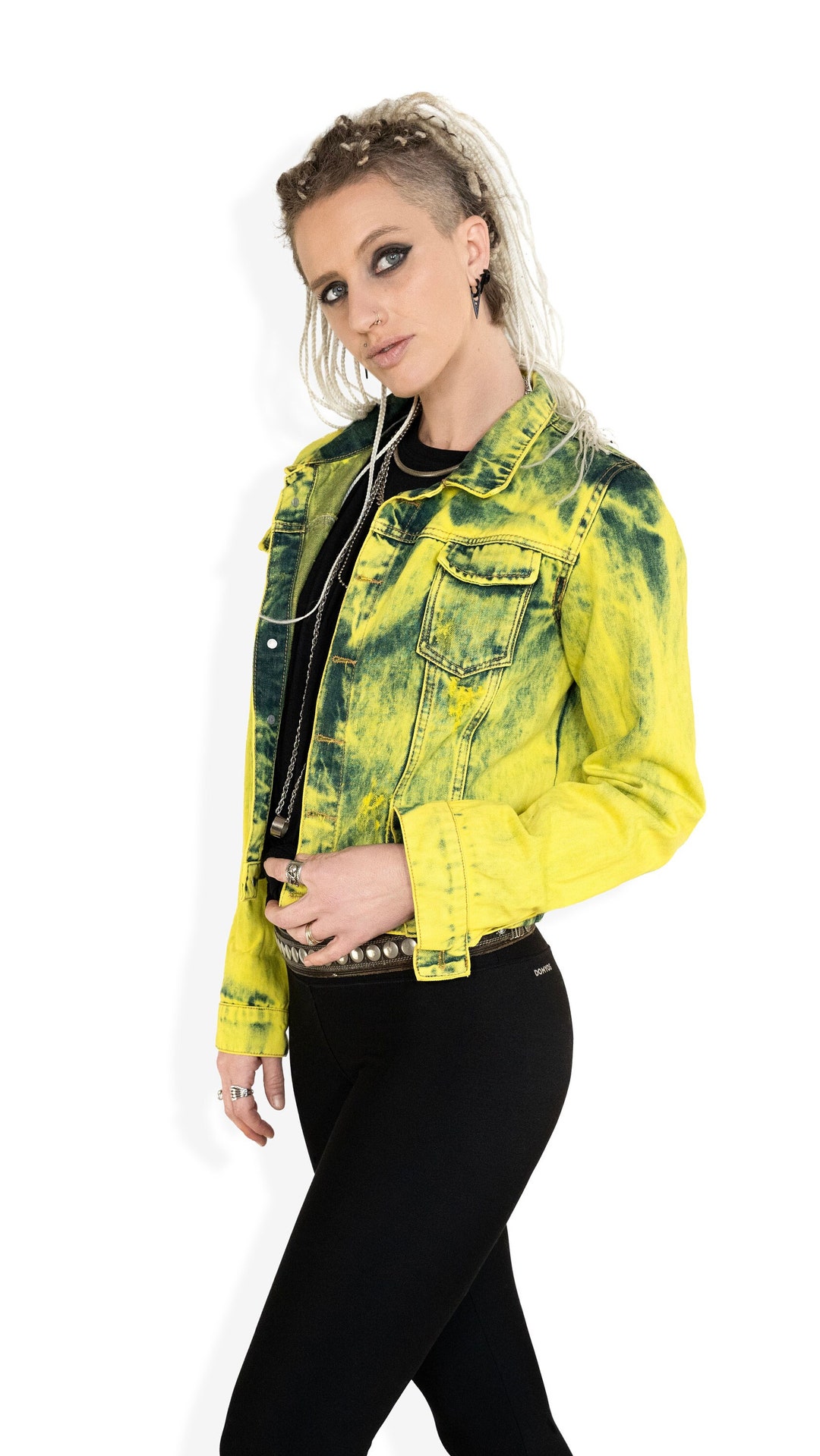 Neon Yellow Jacket Yellow Denim Jacket Cropped Jacket Distressed Jacket ...