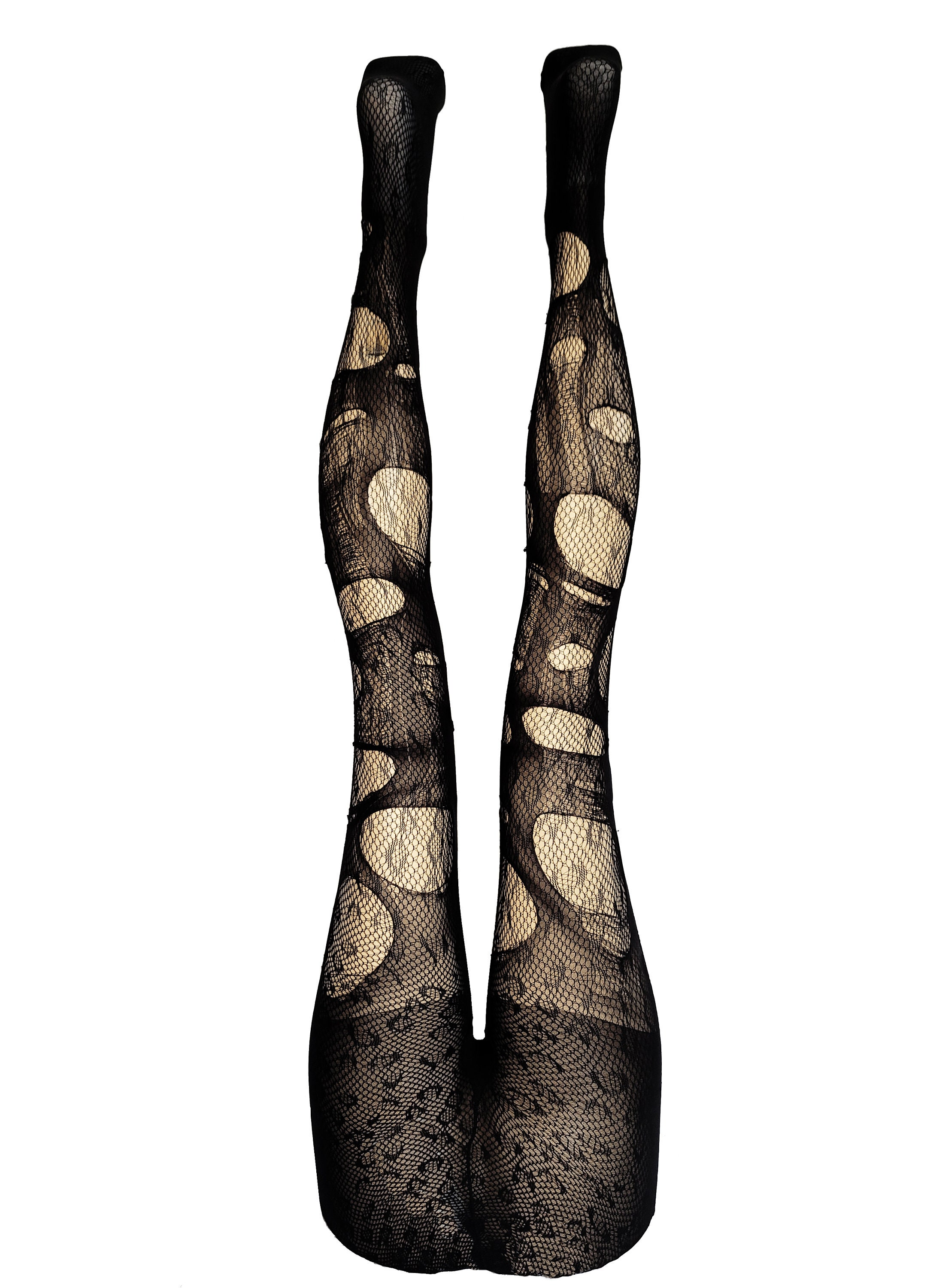 Tattered & torn tights leopard fishnet tights goth tights sexy | Etsy