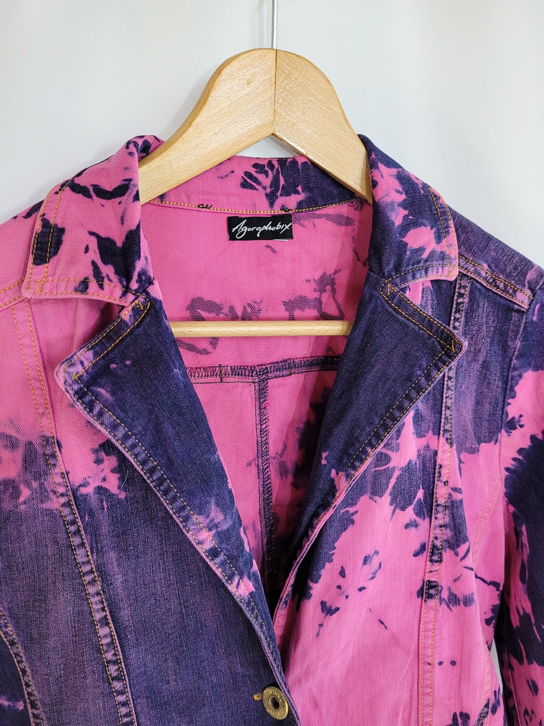 Flamingo Pink Denim Jacket Acid Wash Jacket Denim Blazer | 90s Jean ...