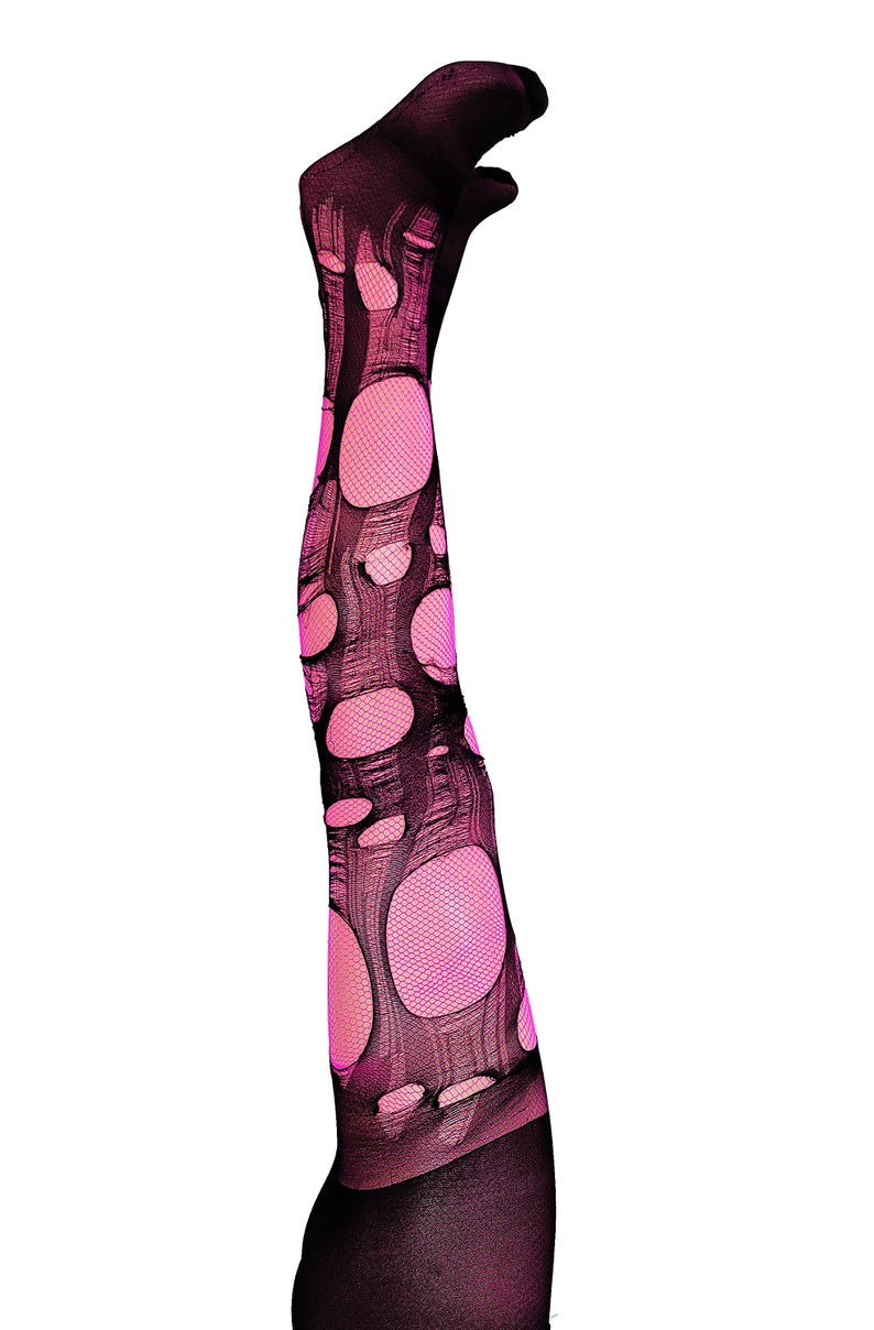Neon Pink Black Fishnet Tights Fishnet Stockings Double | Etsy