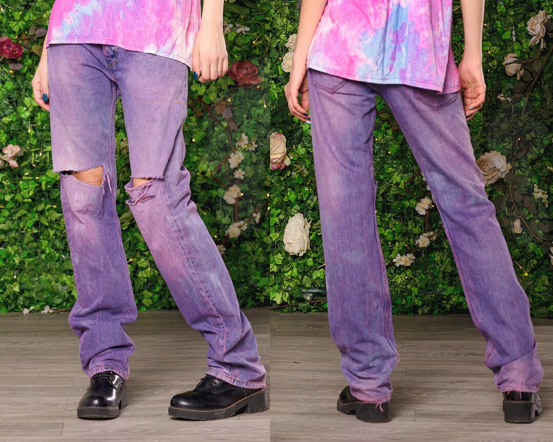 Upcycled Denim Purple Ripped Jeans Grunge Jeans | Boyfriend Jeans ...