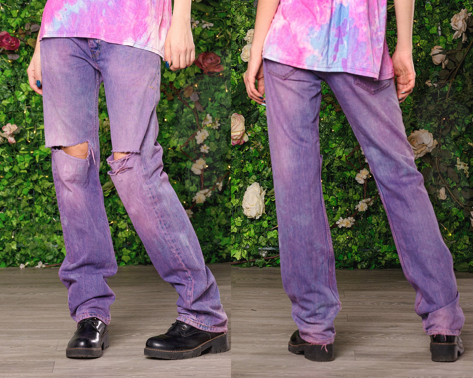 Upcycled denim purple ripped jeans grunge jeans boyfriend | Etsy