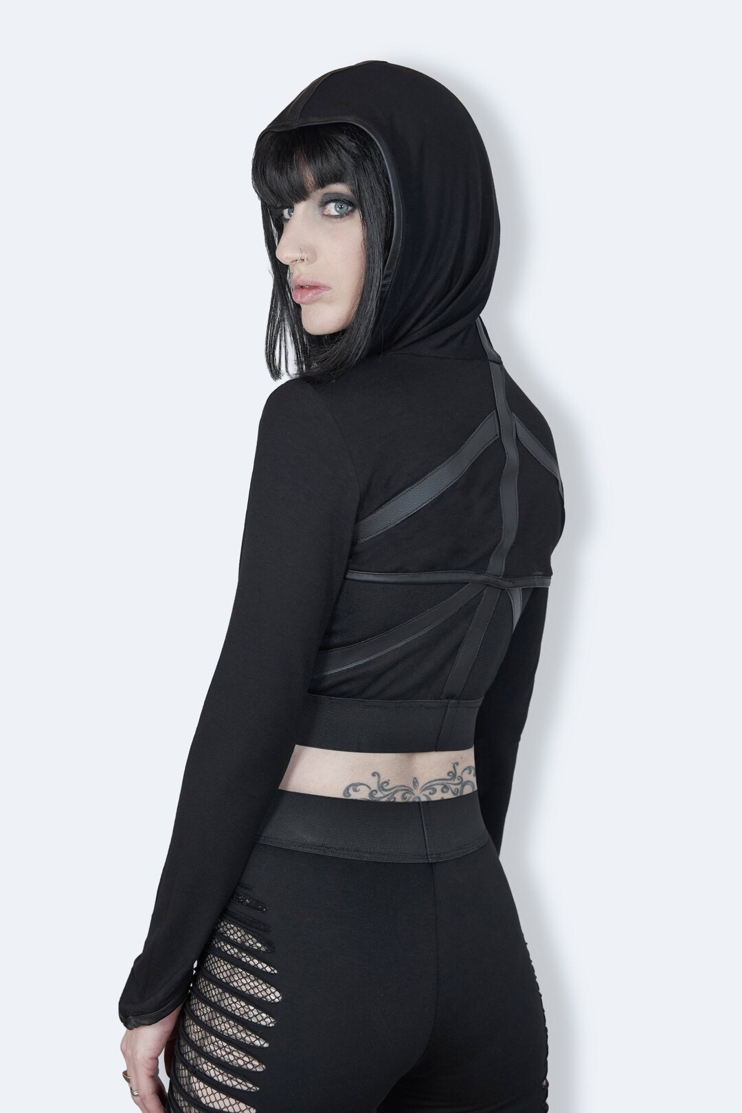 Cropped Hoodie Goth Shrug Leather Accent Gothic Shrug Top - Etsy