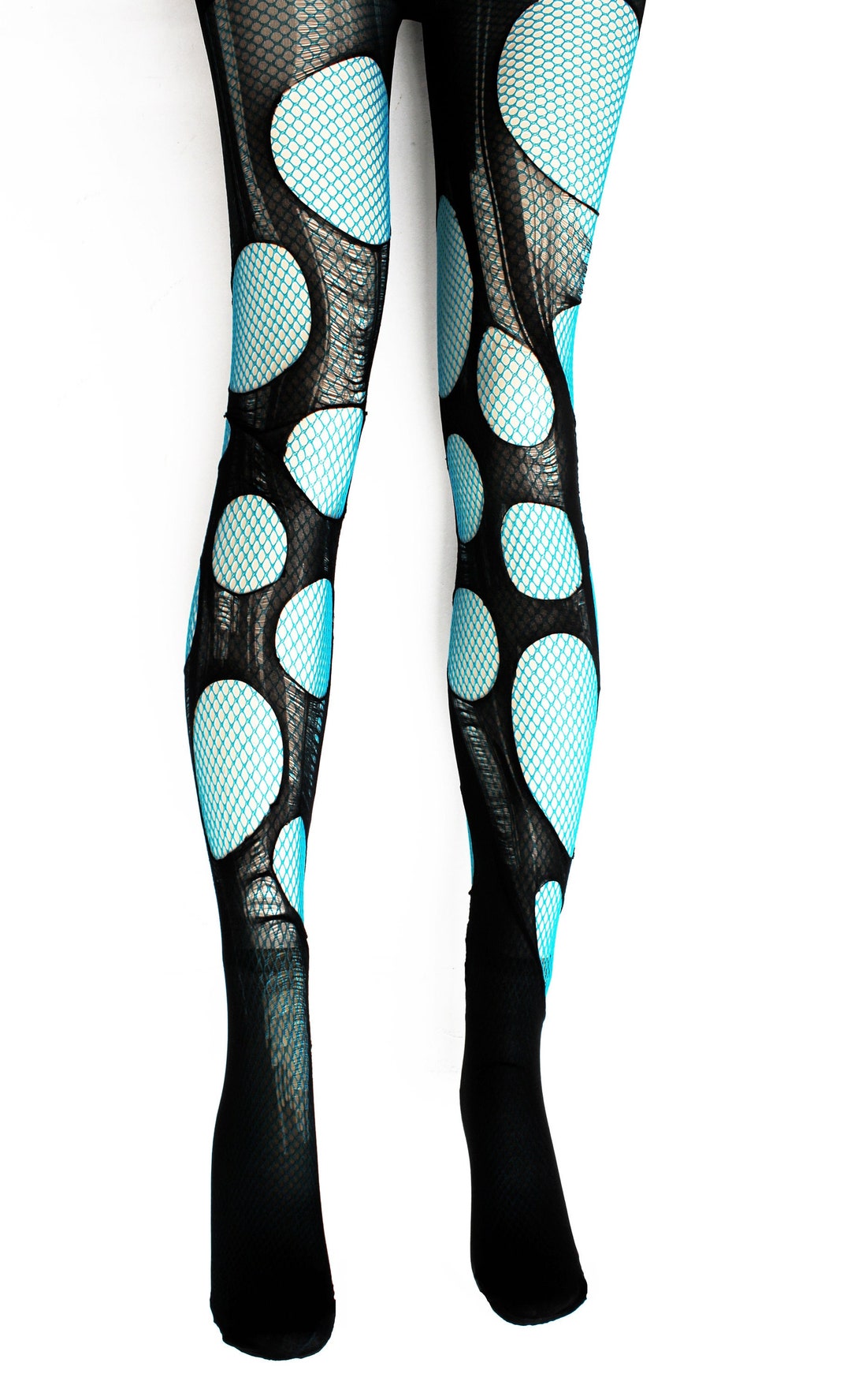 Turquoise Ripped Tights Fishnet Tights Distressed Leggings | Gothic ...