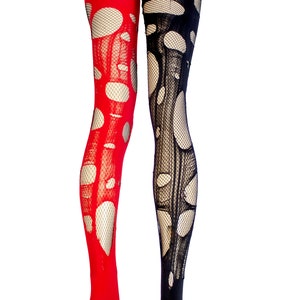 Ripped Tights Black Red Fishnet Tights | Distressed Tights Torn Tights ...