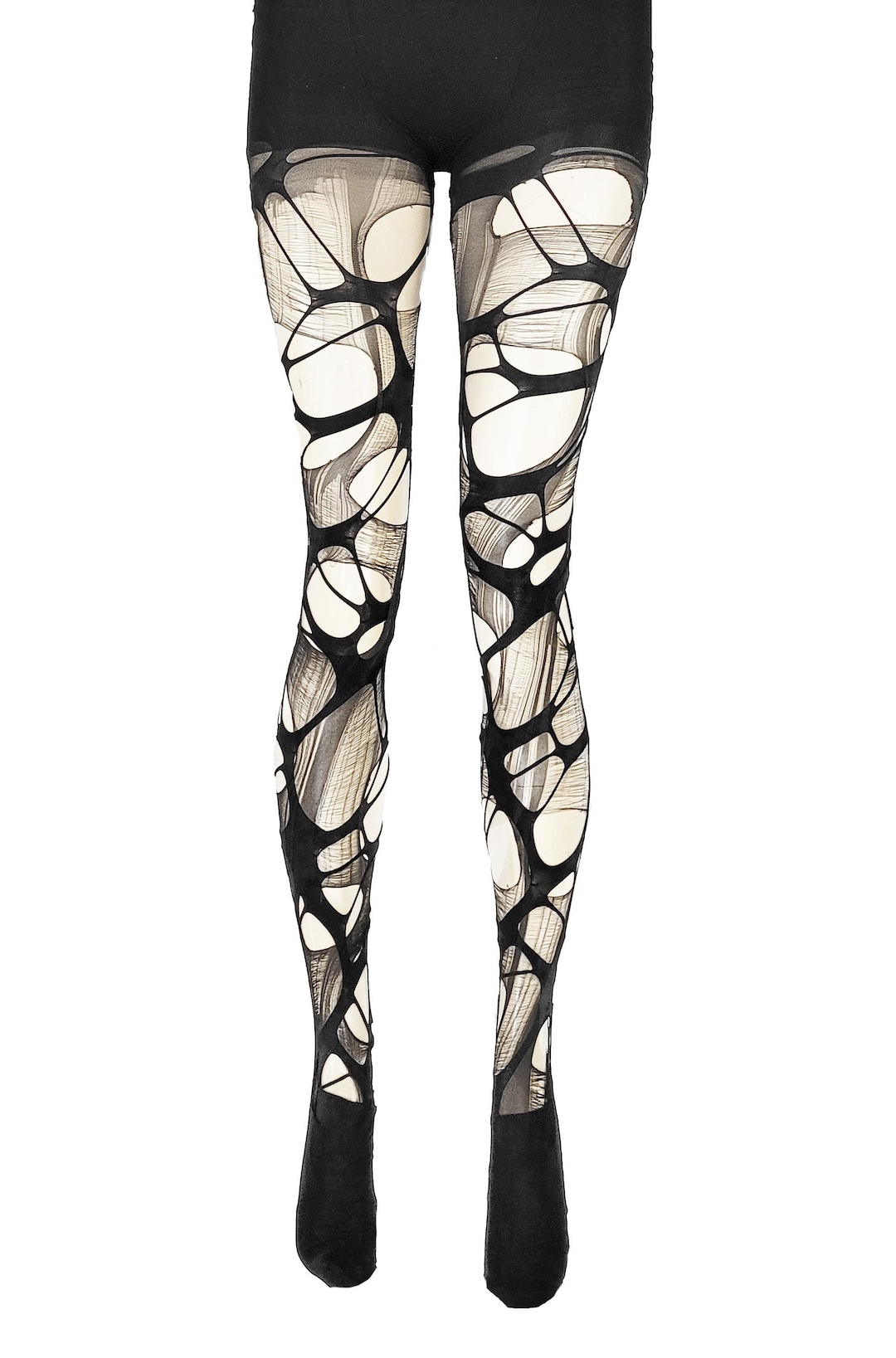 Black Ripped Tights Fishnet Leggings Distressed Tights Halloween ...