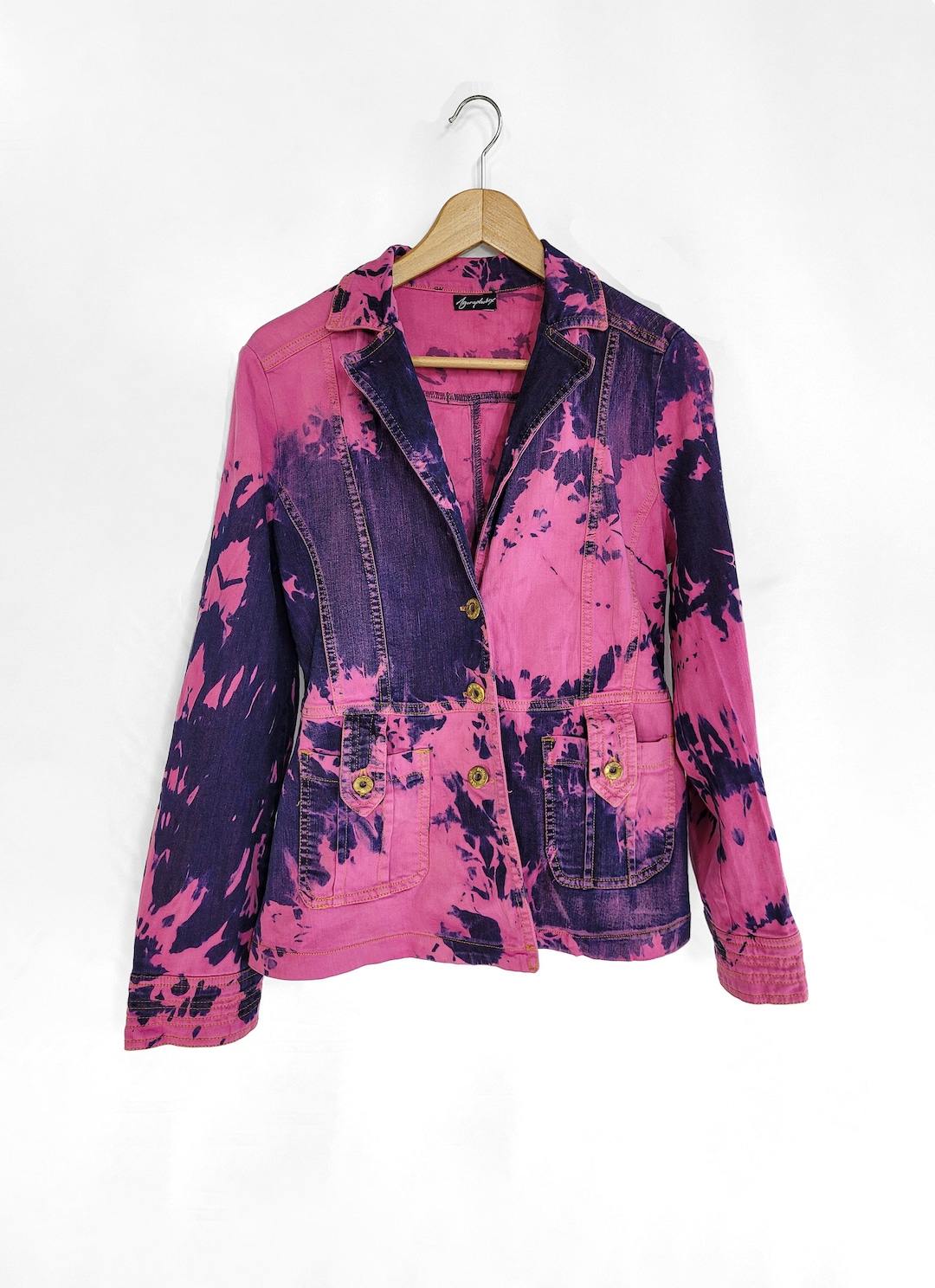 Flamingo Pink Denim Jacket Acid Wash Jacket Denim Blazer | 90s Jean ...