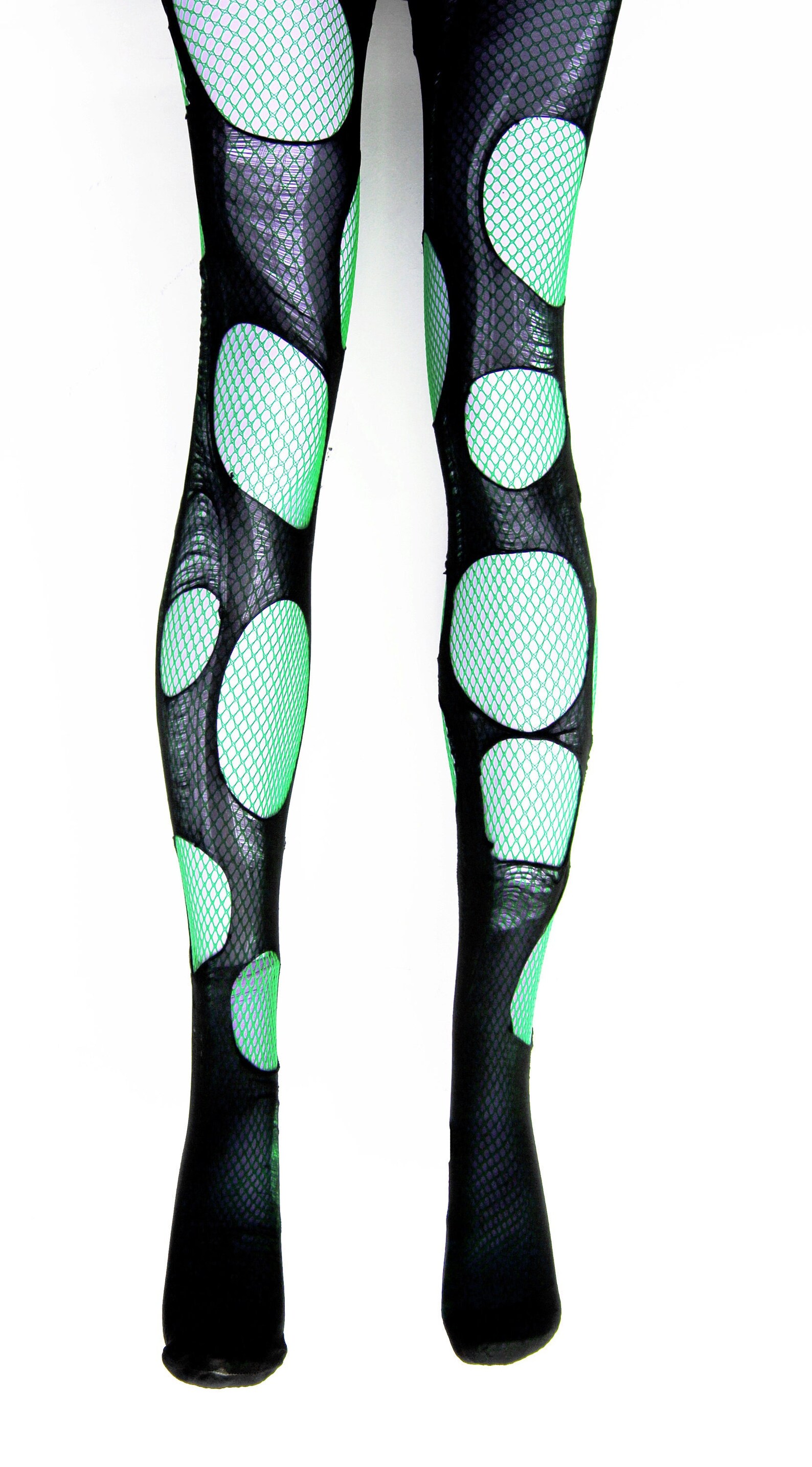 Cut Leggings Emerald Green Fishnets Double Layered Tattered & - Etsy