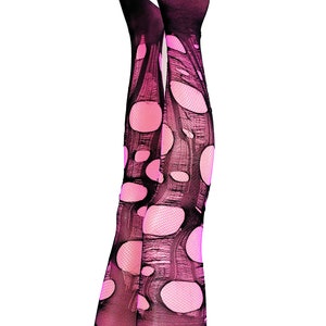 Neon Pink Black Fishnet Tights Fishnet Stockings Double | Etsy