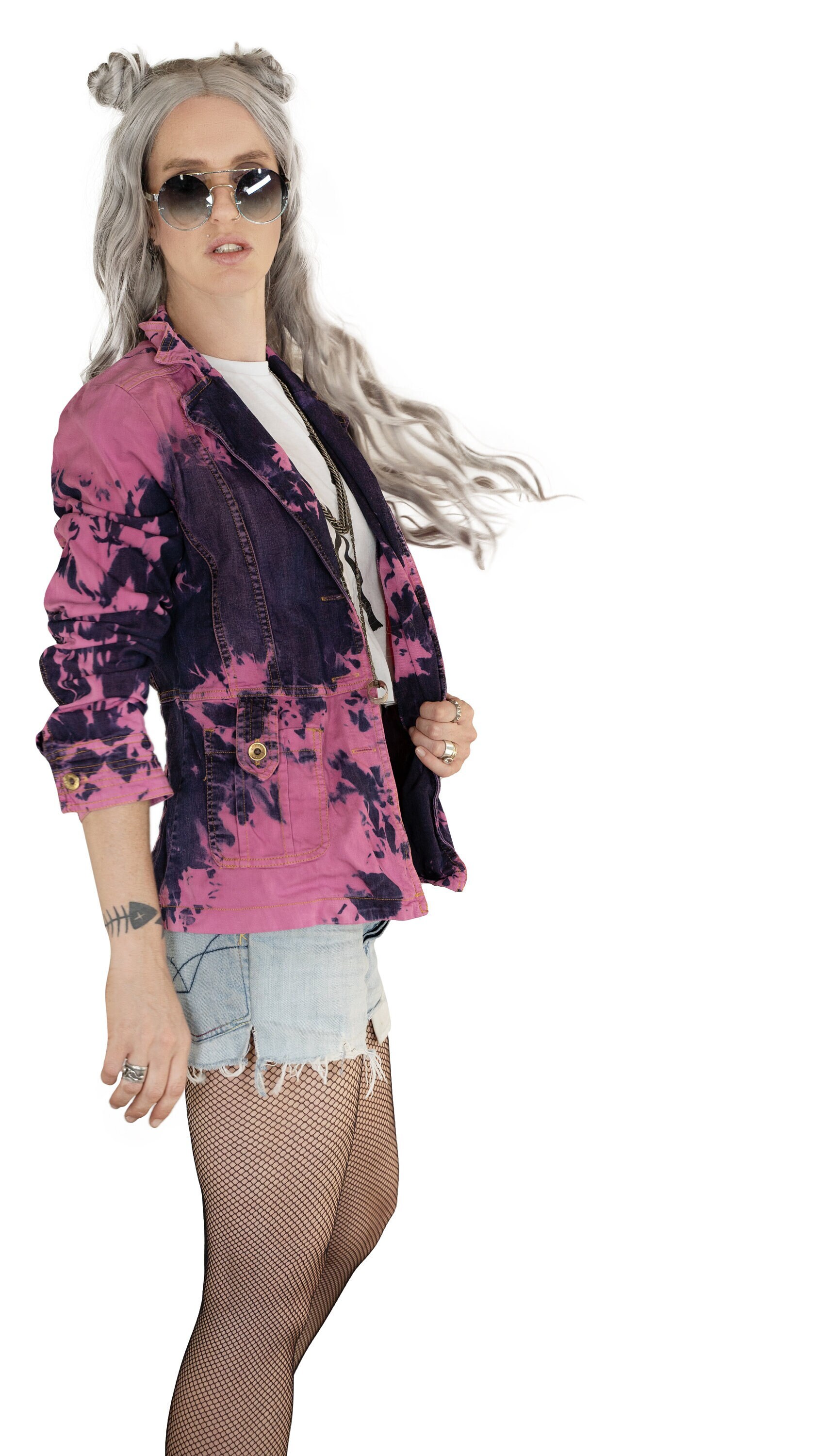 Flamingo Pink Denim Jacket Acid Wash Jacket Denim Blazer | 90s Jean ...