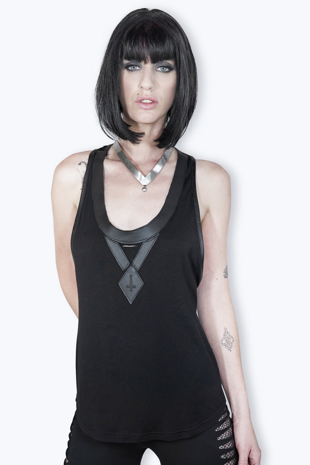 Laser Engraved Gothic Tank Top Goth Tank Top Faux Leather Top Goth Top ...