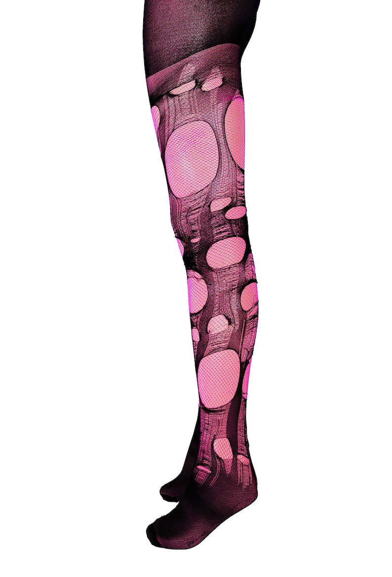 Neon Pink Black Fishnet Tights Fishnet Stockings Double - Etsy