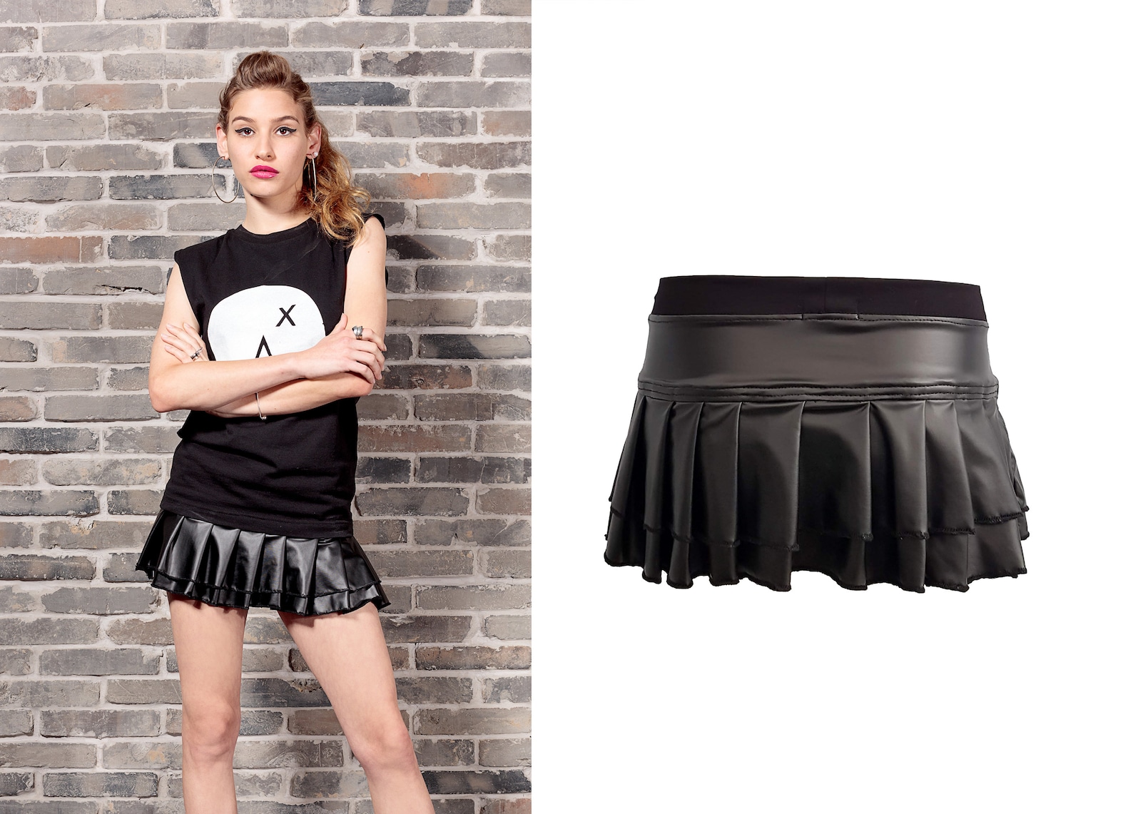 Black Pleated Skirt Gothic Skirt Micro Mini Skirt Vegan Leather Skirt ...