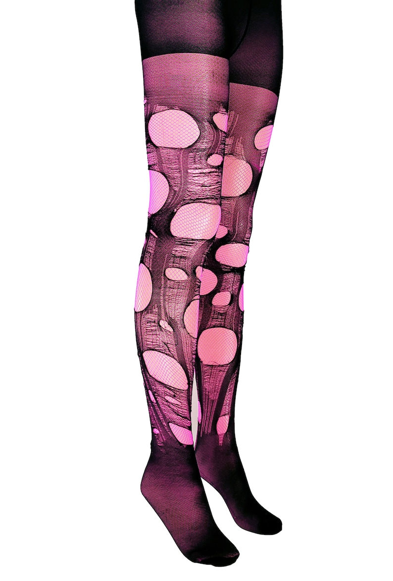 Neon Pink Black Fishnet Tights Fishnet Stockings Double Layered ...