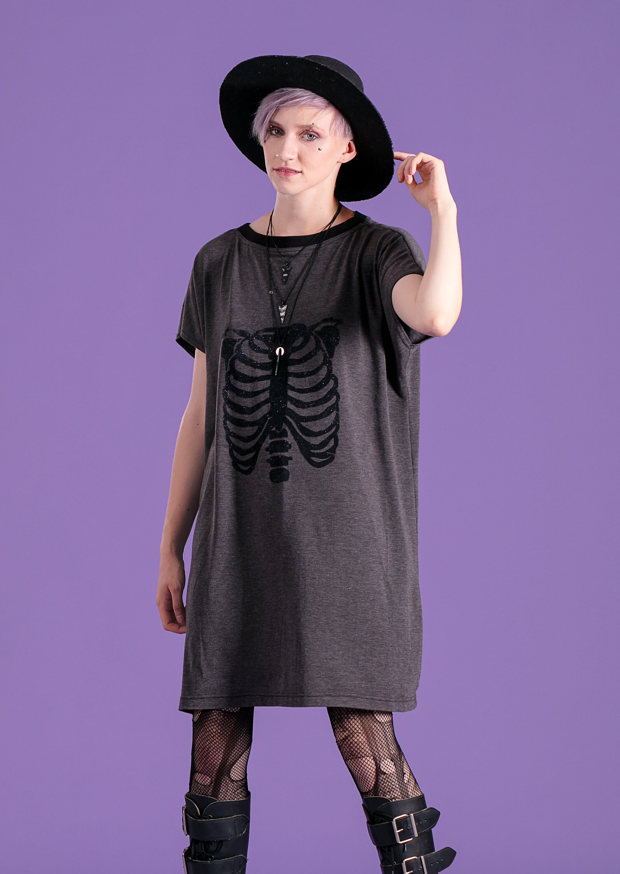 Halloween Skeleton Dress Oversize Dress Rib Cage Print Tunic | Etsy