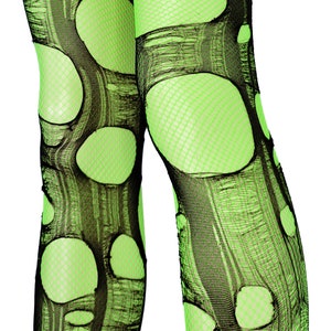 Neon Green Black Fishnet Tights Rave Accessories | Ripped Tights ...