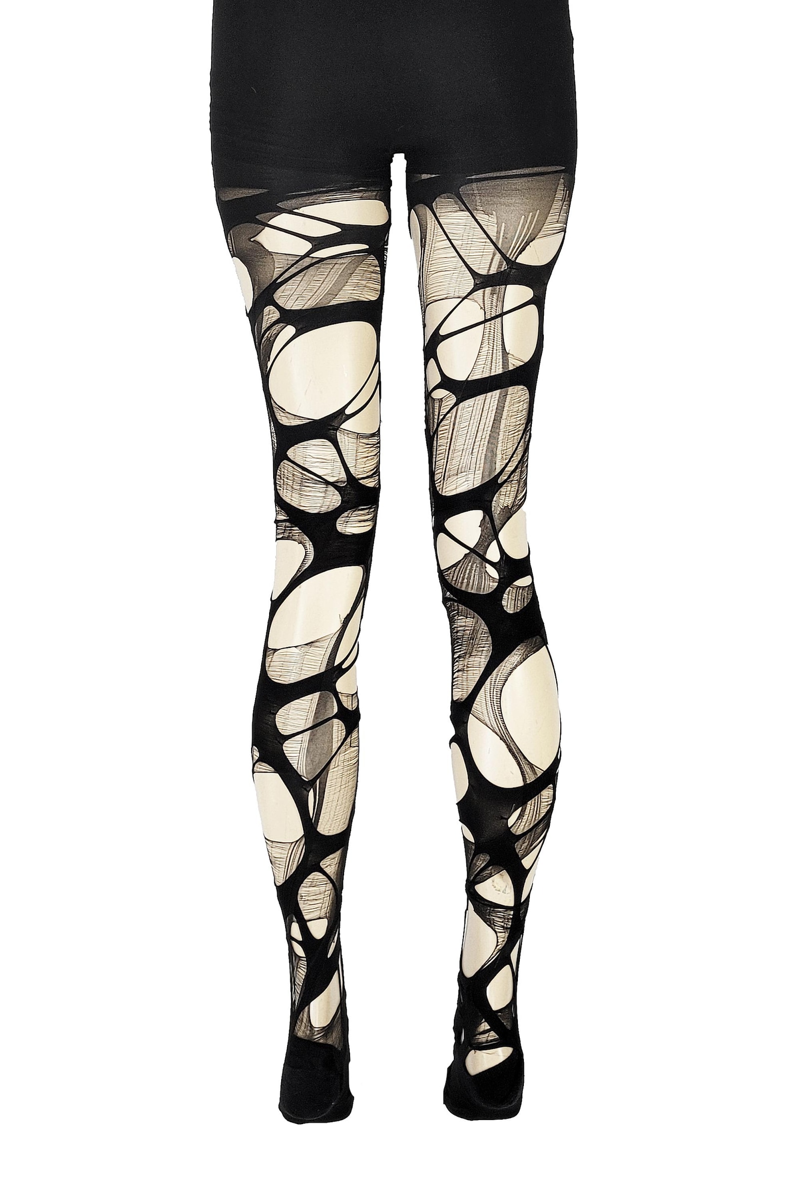 Black Ripped Tights Fishnet Leggings Distressed Tights Halloween ...
