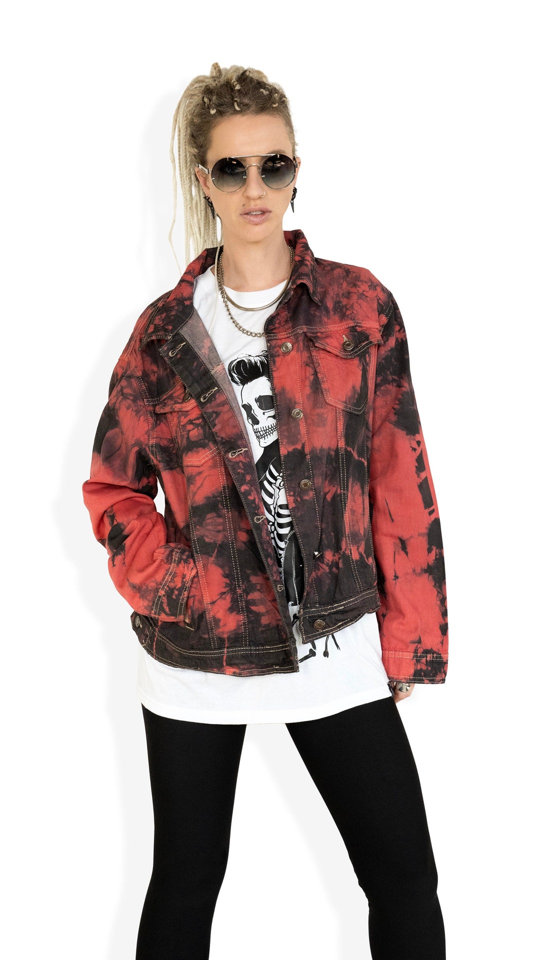 Red Tie Dye Jacket Red Denim Jacket Tie Dye Denim Jacket Red Jeans ...