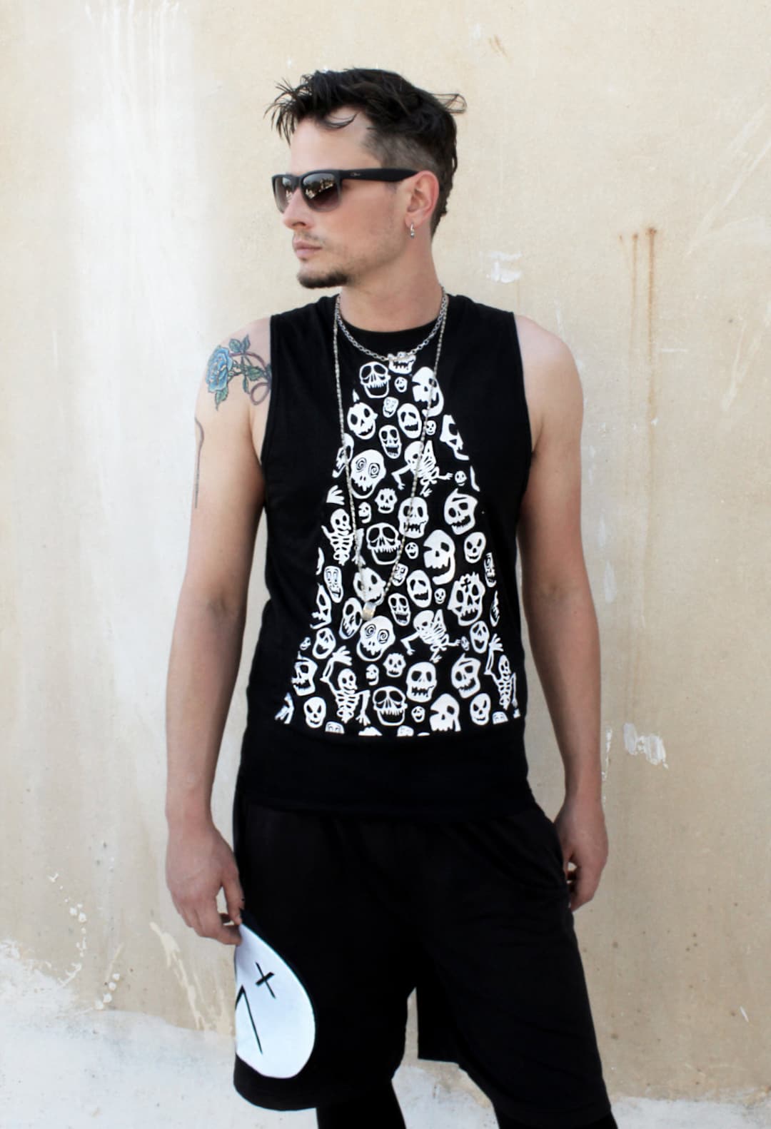 Unisex Horror Print Skull Top Goth Tank Top | Skull Print Biker Shirt ...