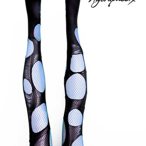 Baby Blue and Black Double Layered Torn Fishnet Stockings | Etsy