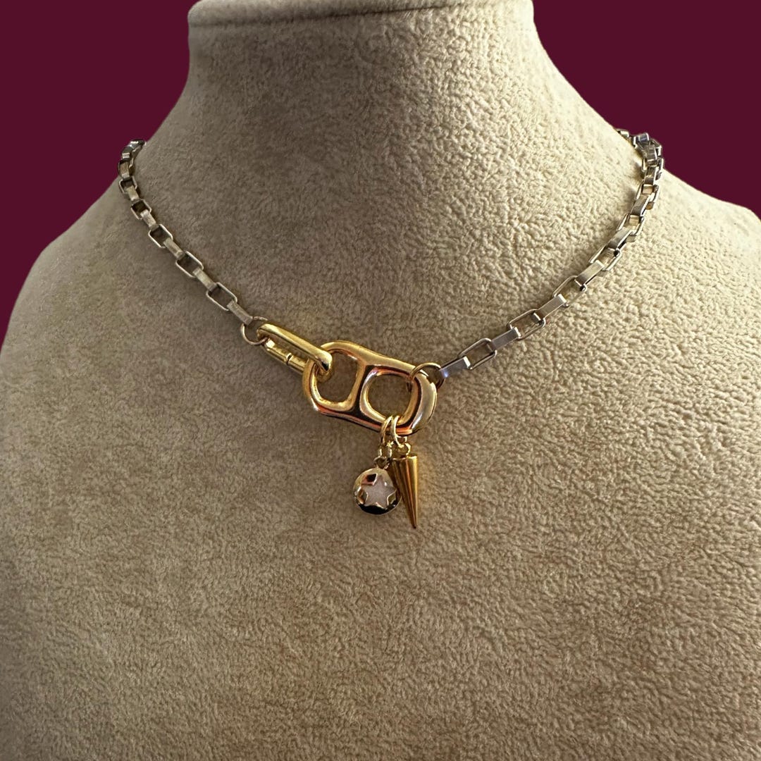 Handmade Gold and Silver Mixed Metal Chunky Soda Tab Charm Necklace ...