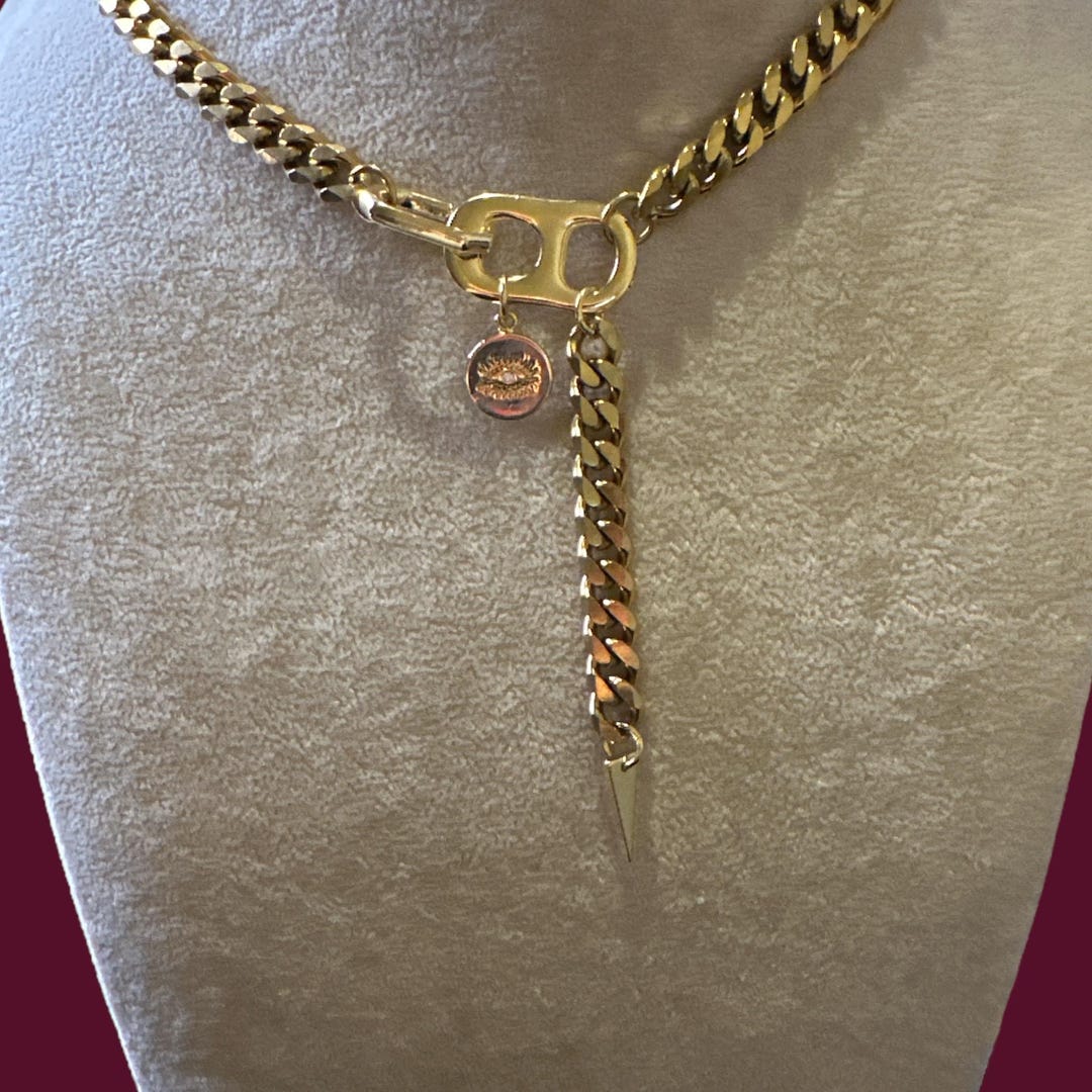 Handmade Chunky Gold Charm Necklace-lariat With Evil Eye and Soda Tab ...