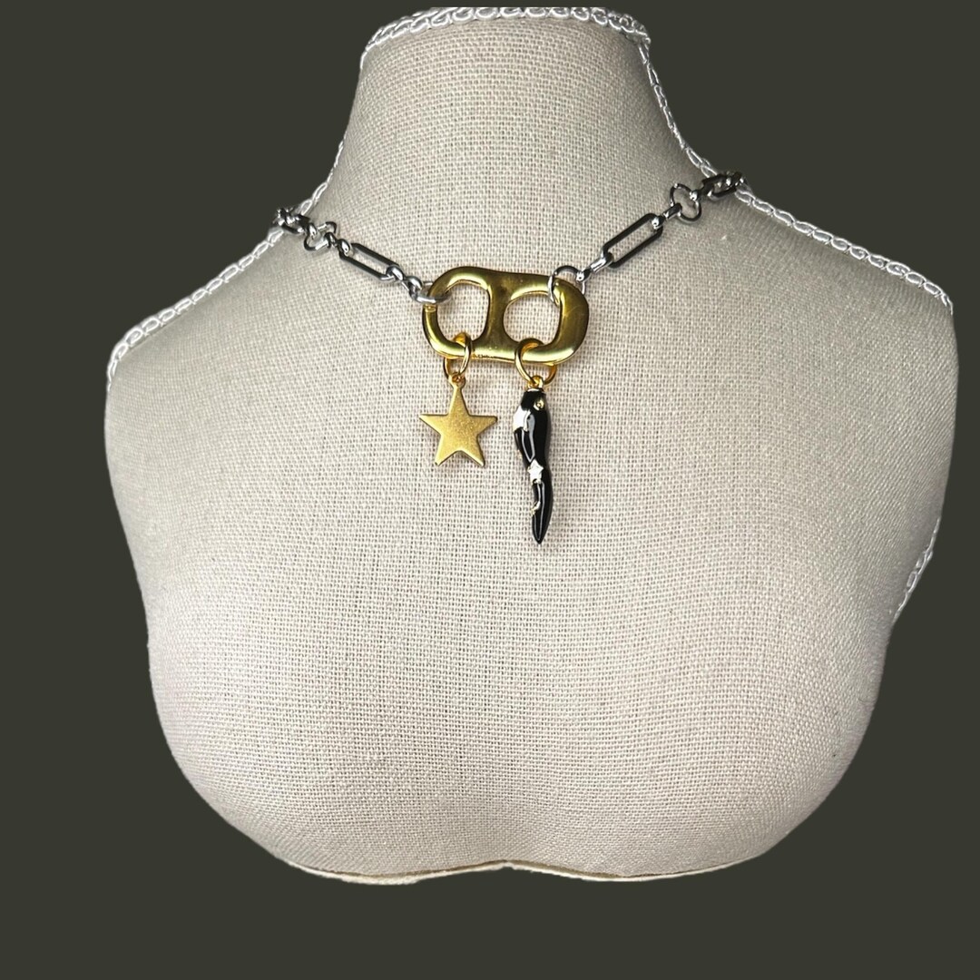 Handmade Gold and Silver Mixed Metal Chunky Soda Tab Charm Necklace ...