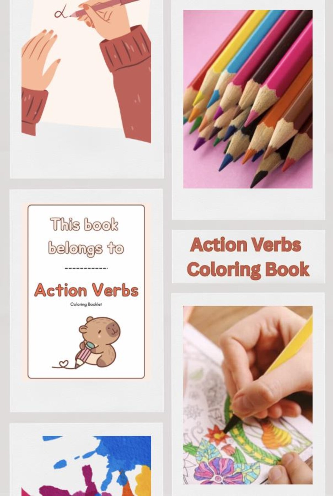 Action Verbs Coloring Book for Kids | Educational & Fun | 12 Printable ...
