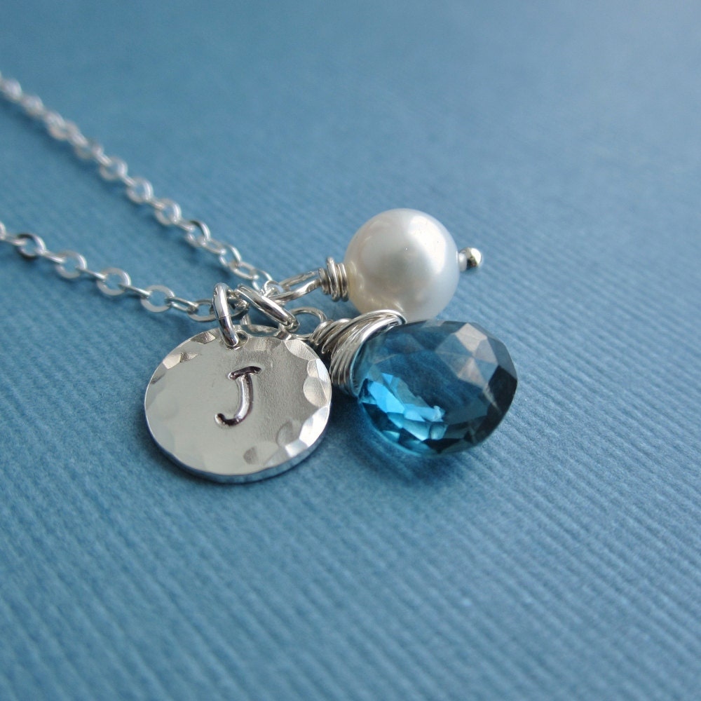 December Birthstone Necklace Custom Silver Initial Necklace - Etsy