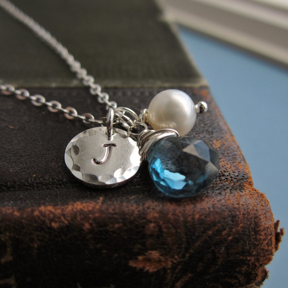 December Birthstone Necklace Custom Silver Initial Necklace - Etsy