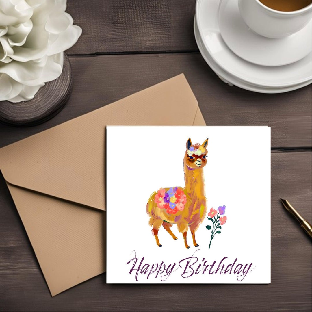 Alpaca Birthday Greetings Card Digital - Etsy