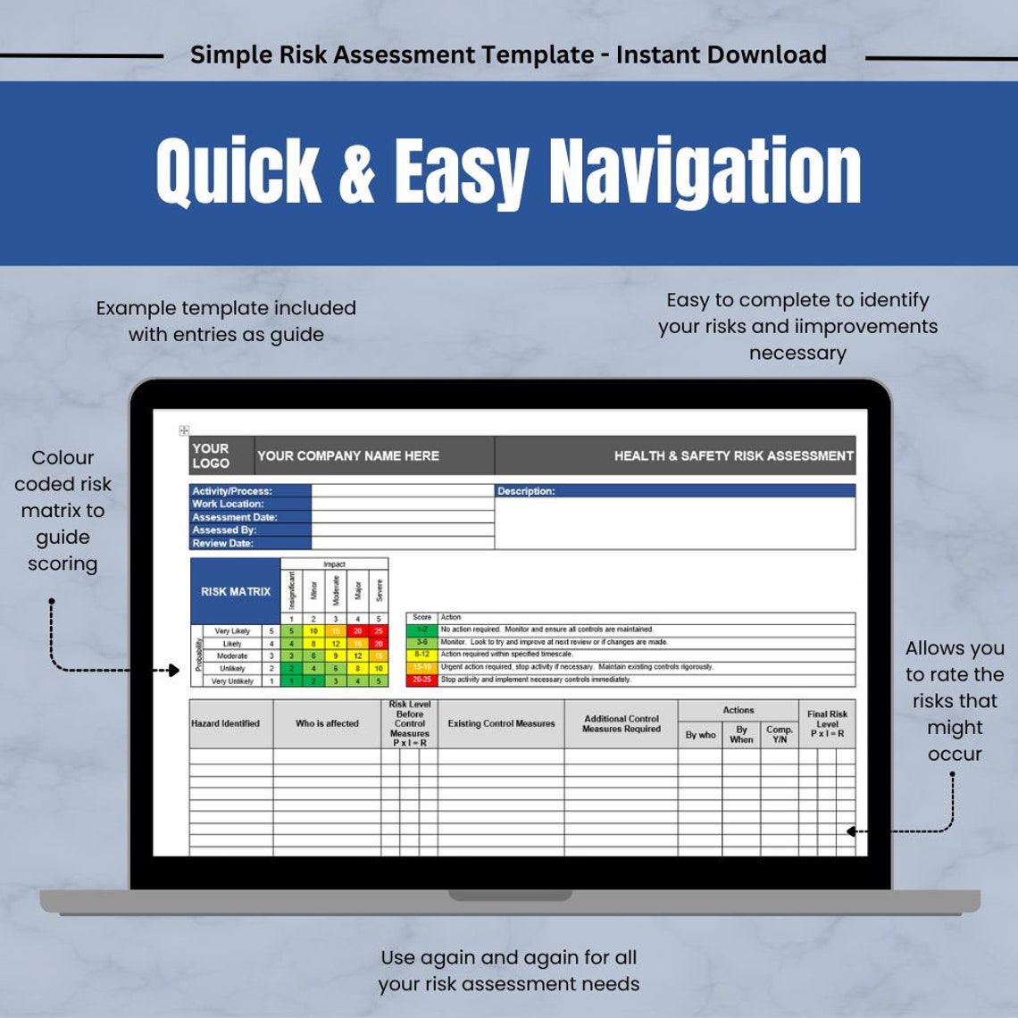 Risk Assessment Template Risk Matrix Risk Management Ladder Risk ...