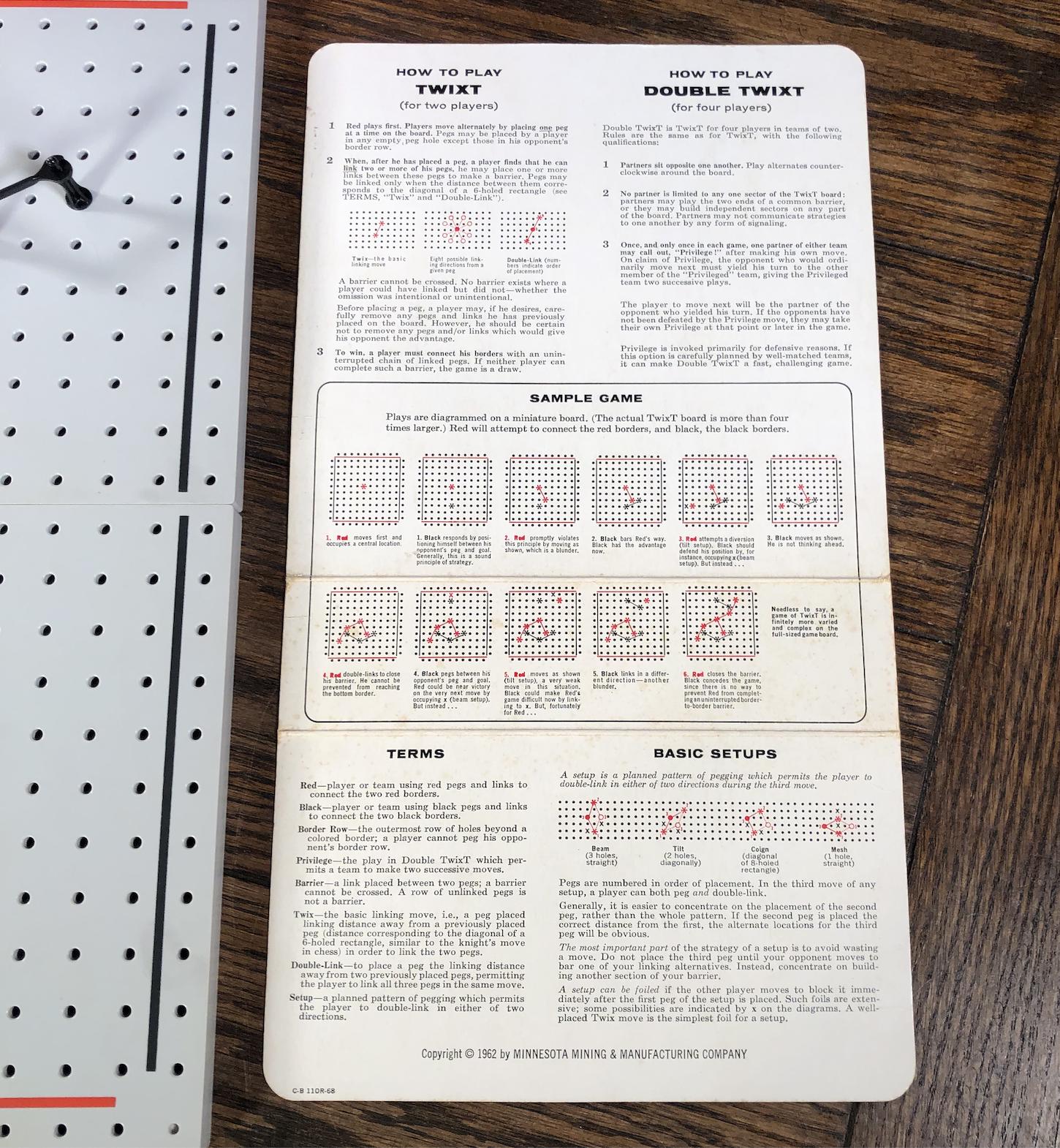 Vintage 1962 Board Game | Twixt Strategy Game for 2 | 3M Bookshelf Game ...