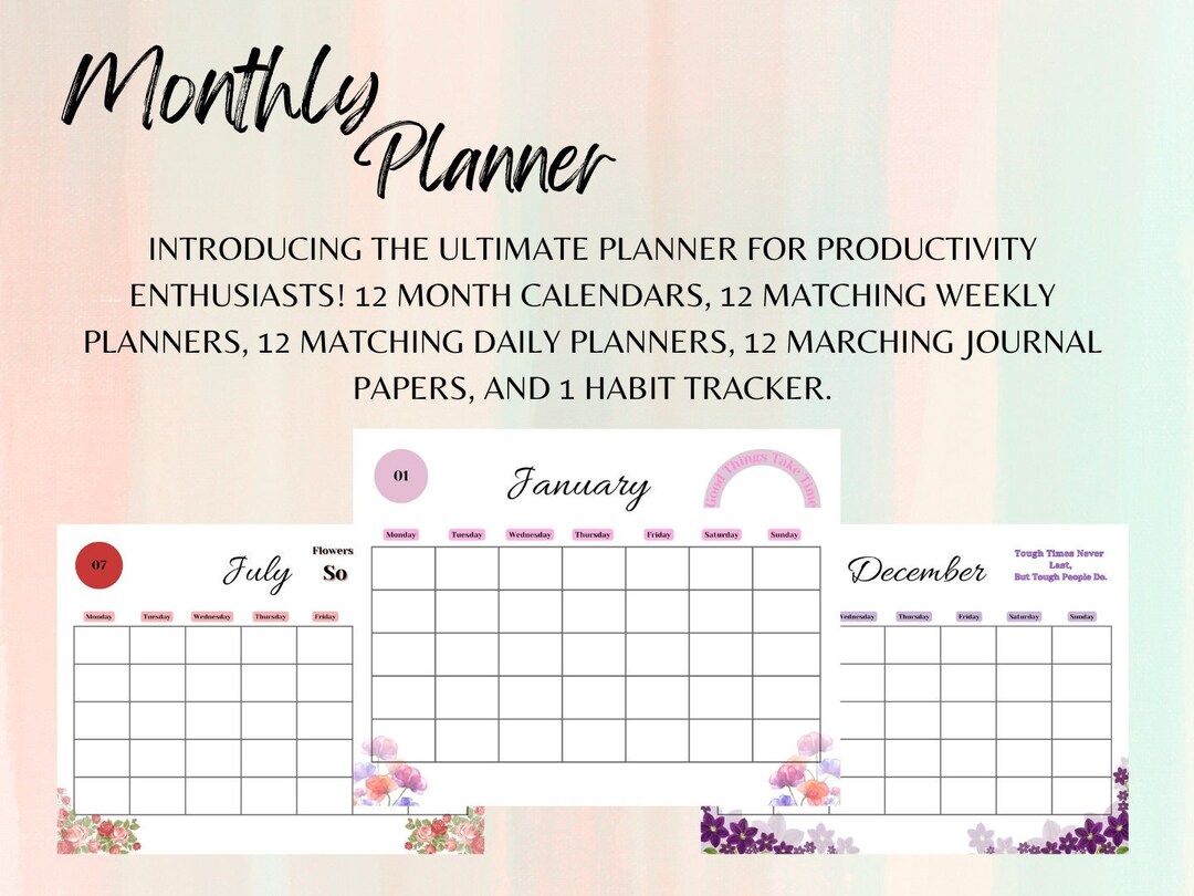 Printable Floral Planner, Monthly Planner, Weekly Planner, Daily ...