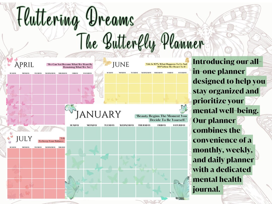 Butterfly Printable Planner, Daily, Weekly, Monthly, Yearly, Time ...