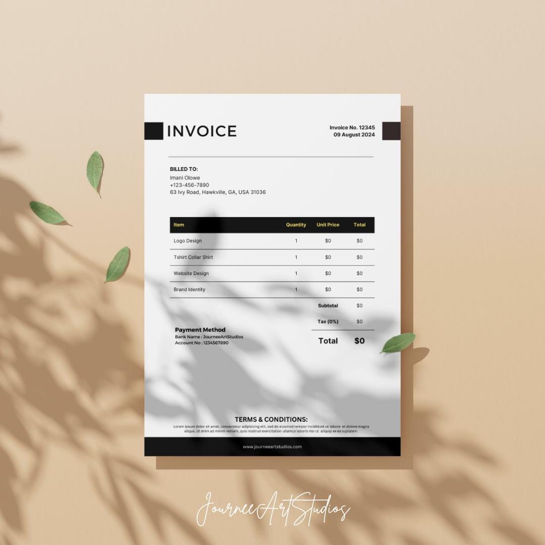 Editable Invoice Template: Printable A4 Design (canva) - Etsy